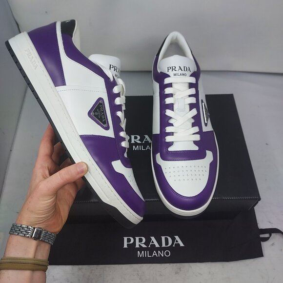 Prada | Shoes | Prada Mens White Purple Downtown Logo Low Top Sneaker ...